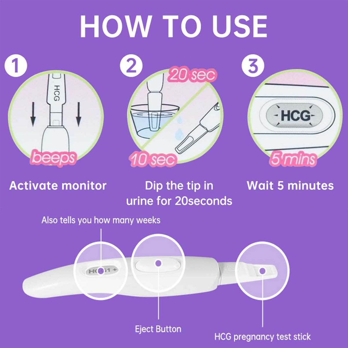 Zioxx Digital Pregnancy Tests with Week Indicator 1 Monitor and 7 P...